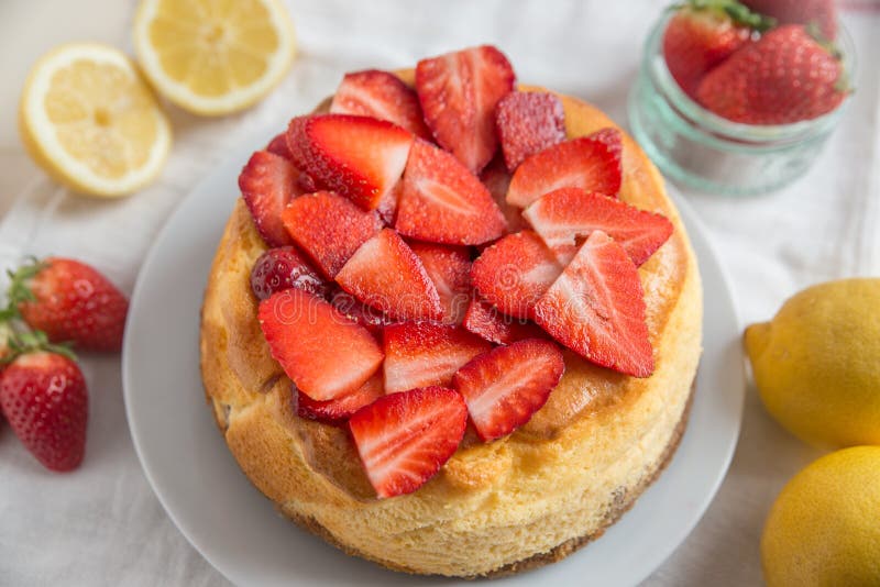 Lemon Cheesecake with Fresh Strawberries Stock Image - Image of ...
