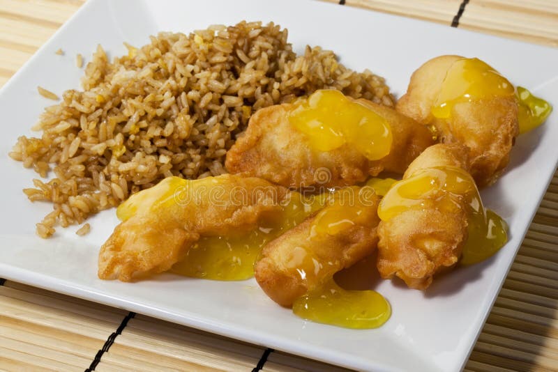 Lemon Chicken and Fried Rice Stock Image - Image of black, macro: 14003281