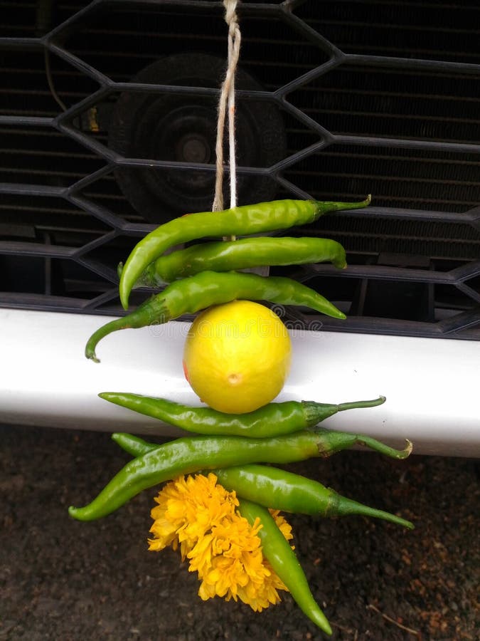 Lemon Chilli Totka or Black Magic Hanging Stock Photo - Image of ...