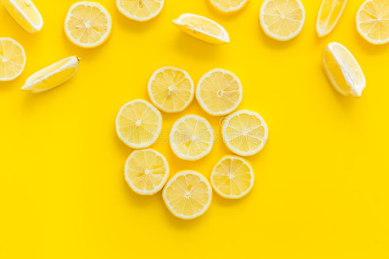 Lemon Circle Pattern on Yellow Background Top View Stock Image - Image ...