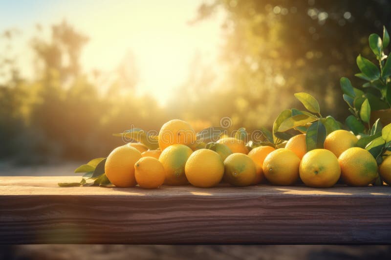 Lemon Citrus Table Sunset. Generate Ai Stock Illustration ...