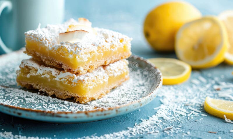 Lemon Coconut Bars Cappuccino Light Blue Background Stock Photos - Free ...