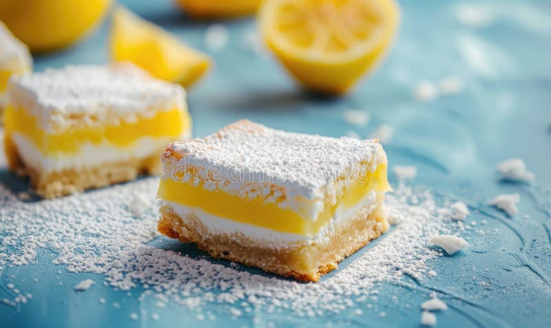 Lemon Coconut Bars Powdered Sugar Light Blue Background Stock Photos ...