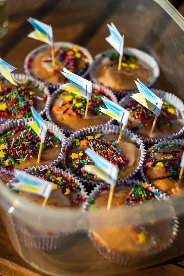 Lemon Cupcakes with Ukrainian Flag Stock Photo - Image of tasty, muffin ...