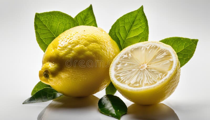 A Lemon Cut in Half with a Green Leaf on Top Stock Illustration ...