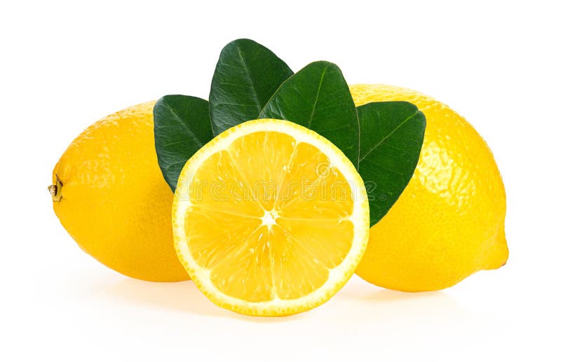 Fresh Lemon and Cut Half Slice Isolated on White Background Stock Image ...