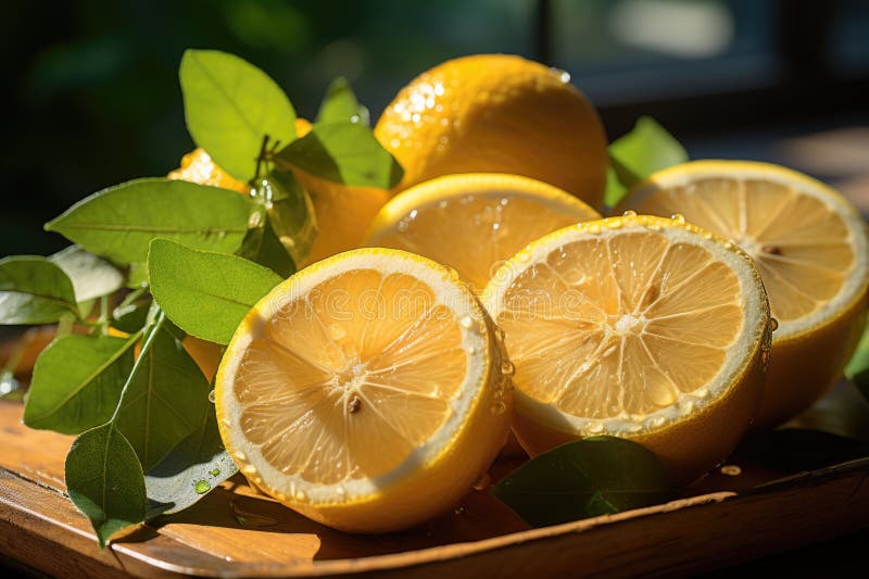 Lemon Cut in Half on a Wood Stock Illustration - Illustration of fruit ...