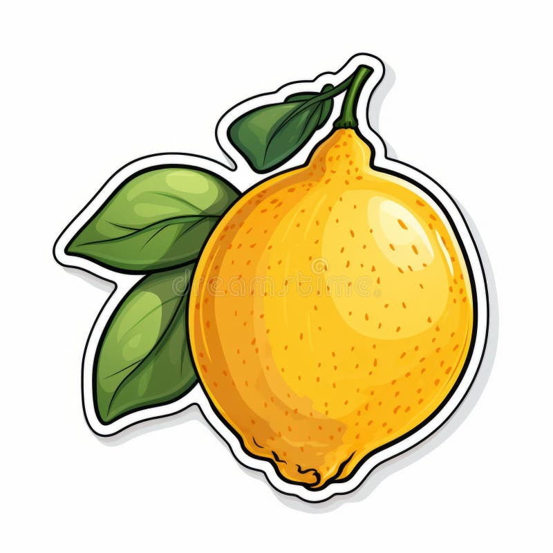 Feminine Sticker Art: Vector Lemon with Leaves on White Background ...