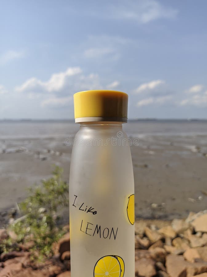 Lemon Drinking Water Bottle Stock Image - Image of lighting, lemon ...