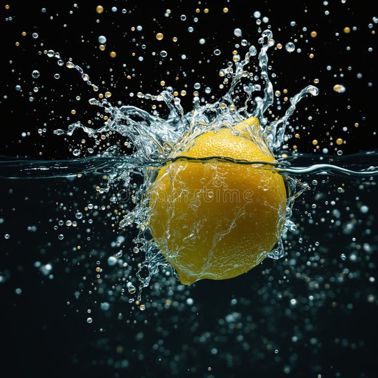 Yellow Lemon in Water Splash Stock Illustration - Illustration of earth ...