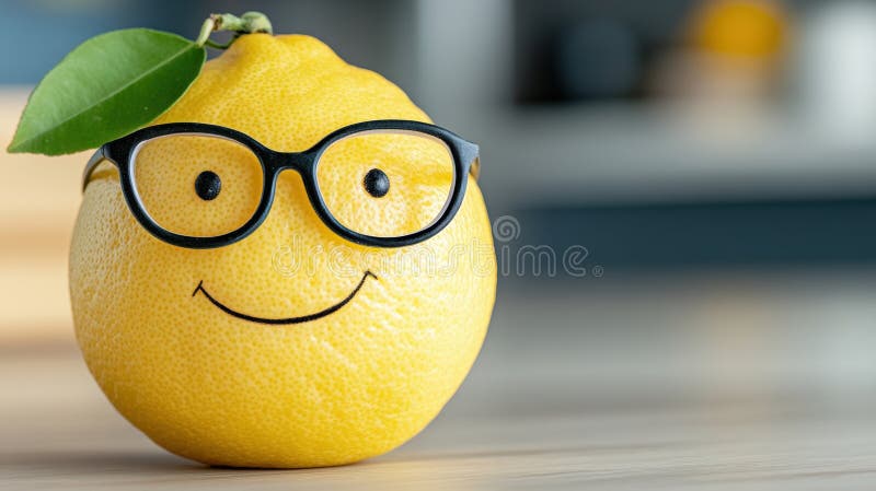 A Lemon with a Face Drawn on it and Glasses, AI Stock Image - Image of ...
