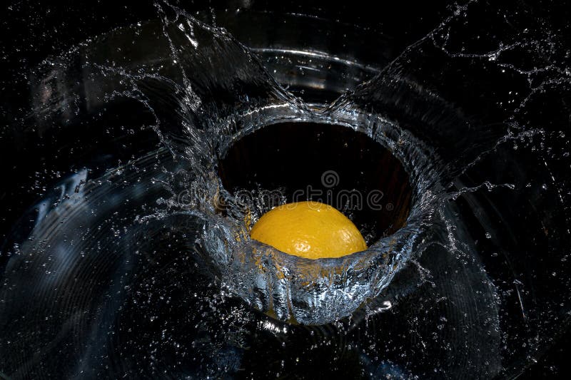 Lemon Fallen into the Crystal Clear Water Stock Photo - Image of macro ...