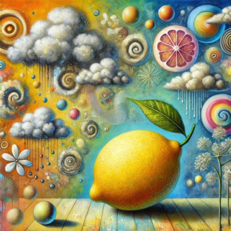 Lemon with a Fantastic Background of Clouds and Abstract Patterns ...