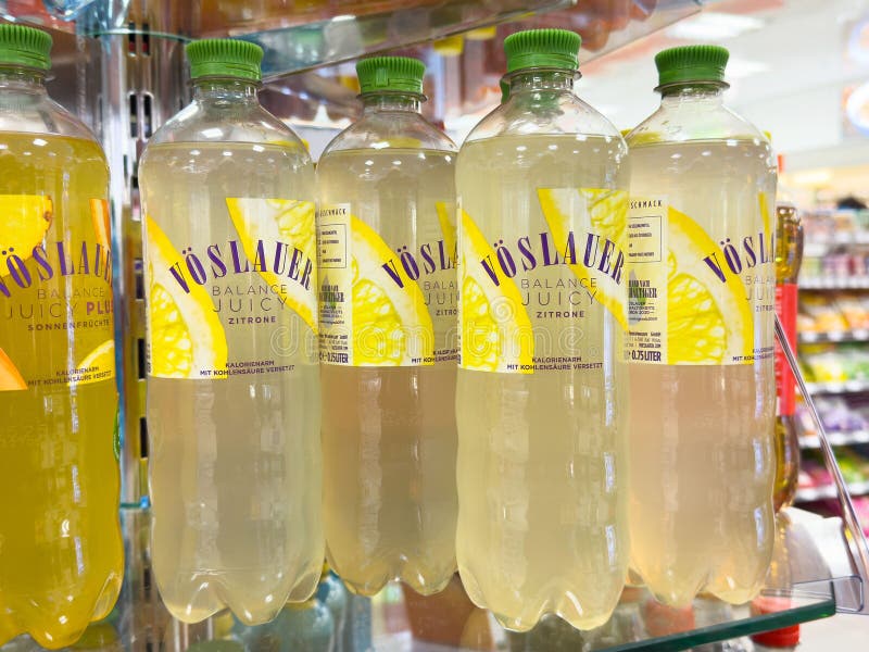 Lemon-flavored Sparkling Water Bottles on Store Shelf Editorial ...