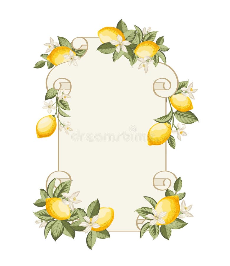Lemon Frame Illustration. Hand-drawn Citrus. Stock Vector ...