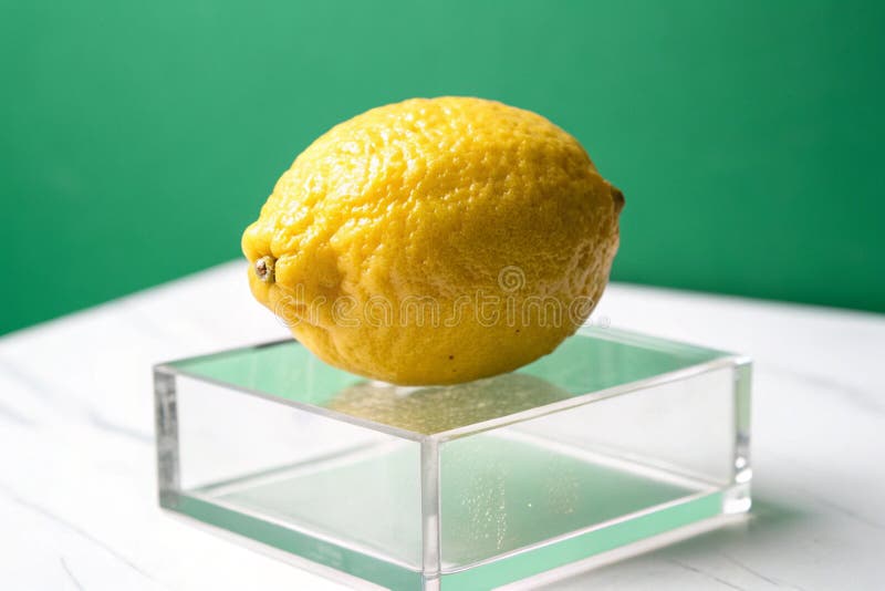 Lemon Front View on Transparent Podium Stock Image - Image of product ...