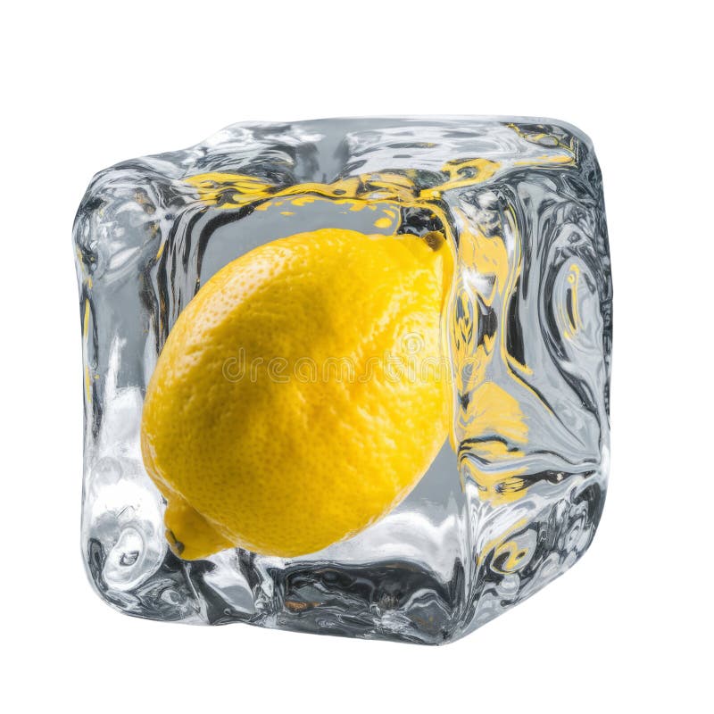 Lemon Frozen in Ice Cube Isolated on White Stock Illustration ...
