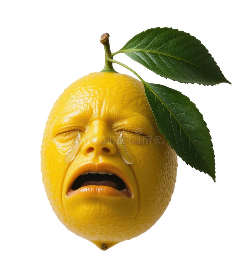 A Lemon Fruit with a Crying Human Face Isolated on Transparent ...