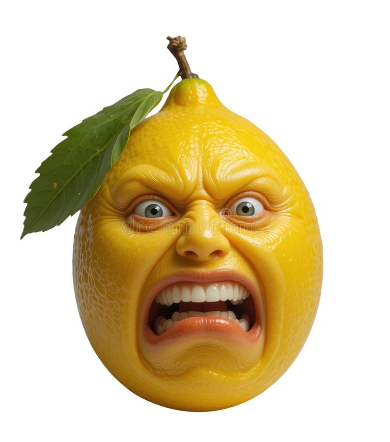 A Lemon Fruit with a Human Face that Grimaces Isolated on Transparent ...