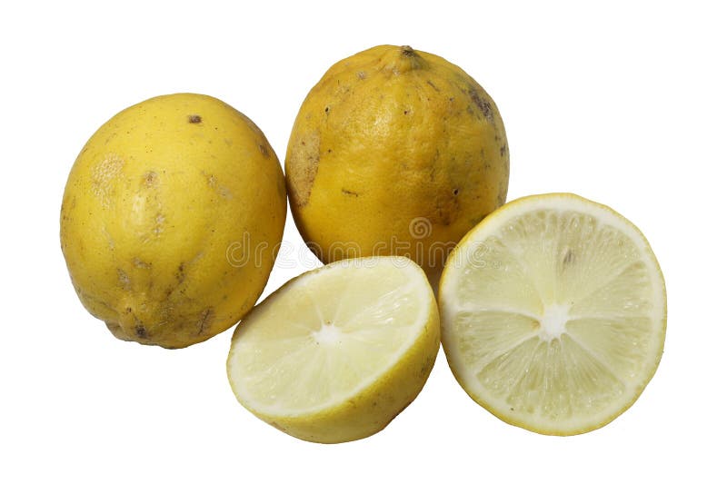 Fresh Lemons with Whole and Sliced Pieces Against a White Background ...
