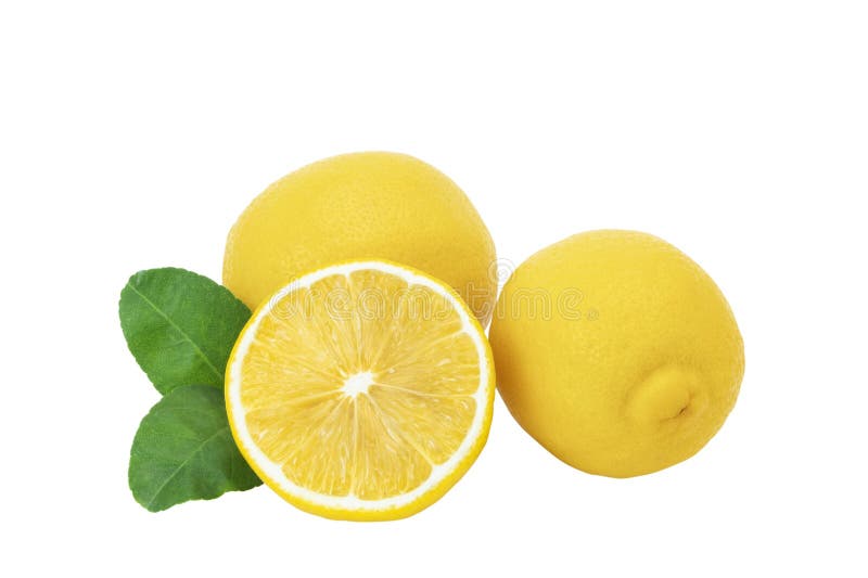 Lemon Fruit with Leaf Isolate. Lemon Whole, Half, Slice, Leaves on ...