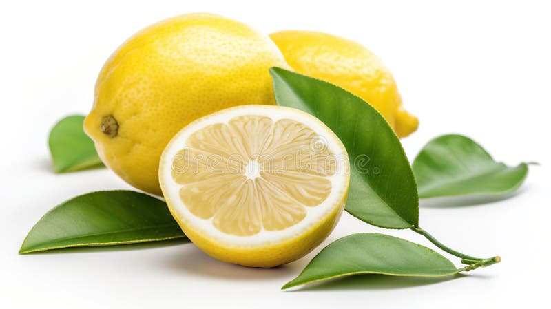 Lemon Fruit with Leaf Isolate. Lemon Whole, Half, Slice, Leaves on ...
