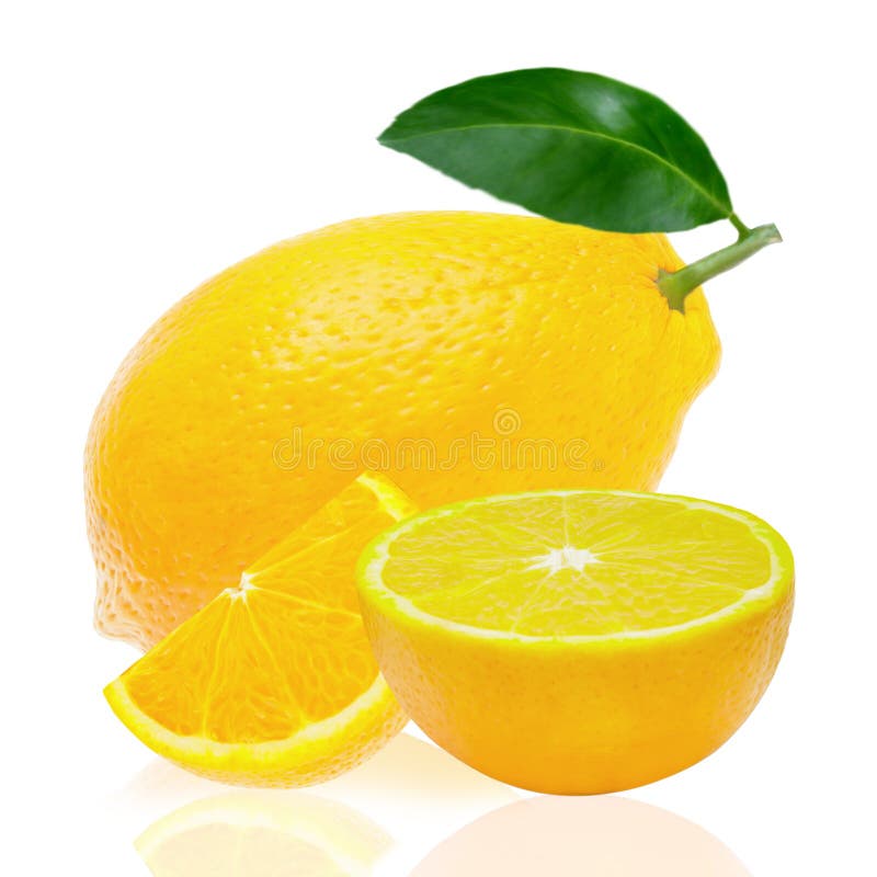 Lemon Fruit with Leaf. Lemon Whole, Half, Slice Stock Image - Image of ...