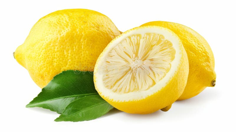 Lemon Fruit with Leaves. Side View on White. Isolated on White and ...