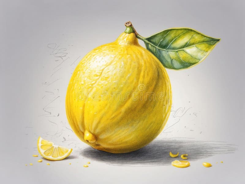 Lemon Fruit Pencil Drawing: a Realistic Image with Peel Texture and ...