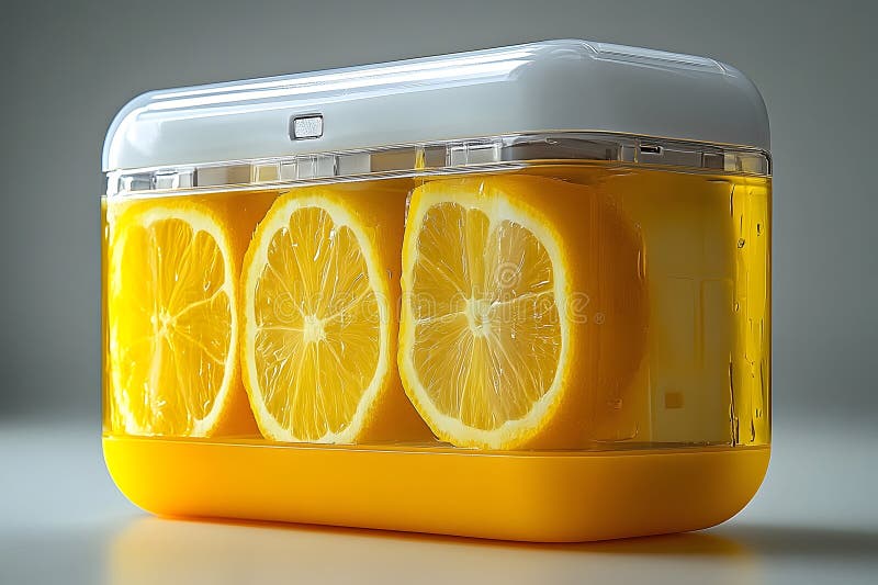 Lemon Slices in Yellow Container Stock Illustration - Illustration of ...