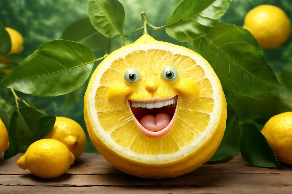 A Lemon with a Funny Face on it S Head. Stock Illustration - Illustration of generative, drawing ...
