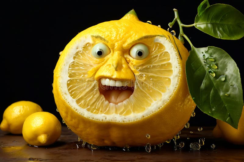 A Lemon with a Funny Face on it S Head. Stock Illustration ...
