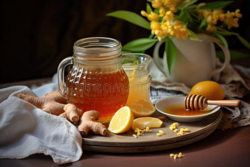 Lemon and Ginger Tea with Honey on a Cozy Table Setting Stock Photo ...