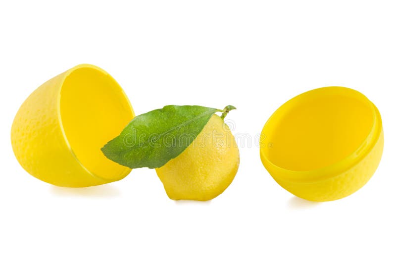 Lemon with Green Leaf and Storage Container on White. Stock Photo ...
