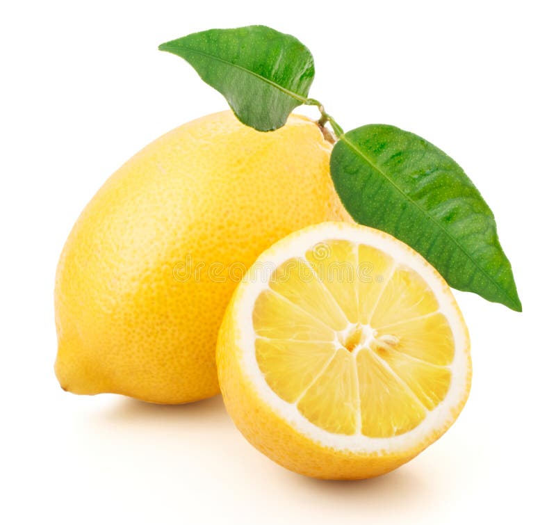 Lemon with Green Leaves Isolated on White Background Stock Image ...