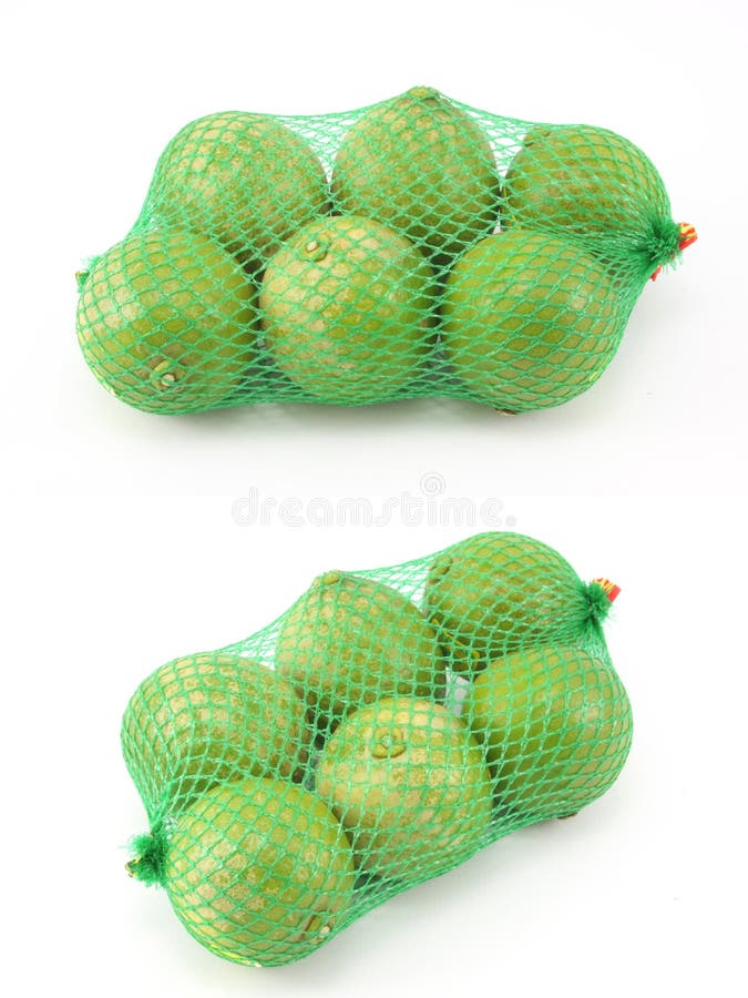 Lemon in Green Plastic Mesh Sack on White Background Stock Image ...