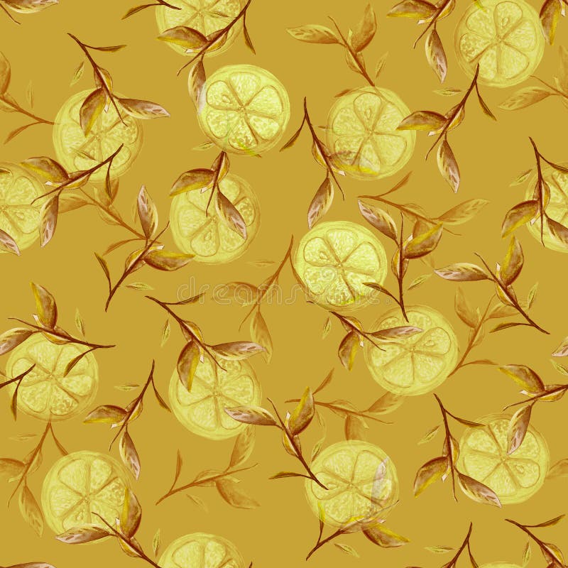 Lemon and green tea leaves stock illustration. Illustration of floral ...