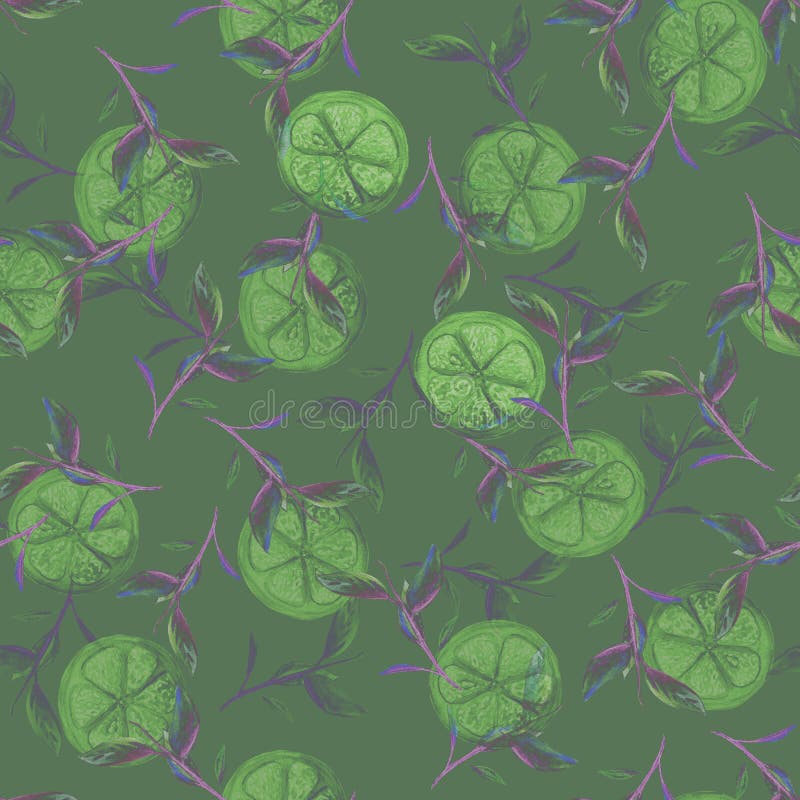 Lemon and green tea leaves stock illustration. Illustration of ...