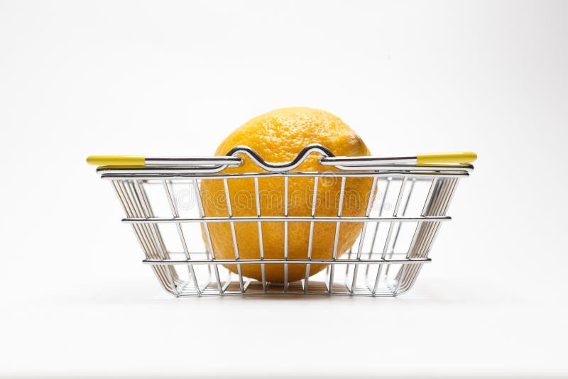 Lemon in Grocery Basket Isolated on White Background Stock Image ...