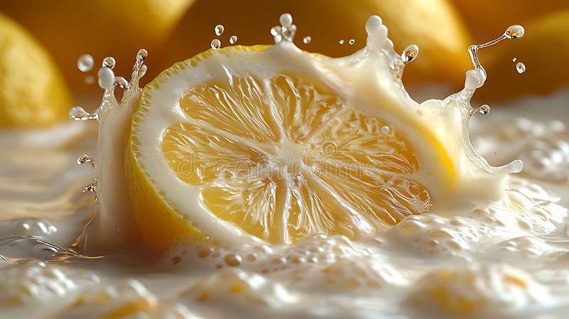 Lemon Half Splashing into Milk, Creating a Vibrant, Dynamic Scene with ...