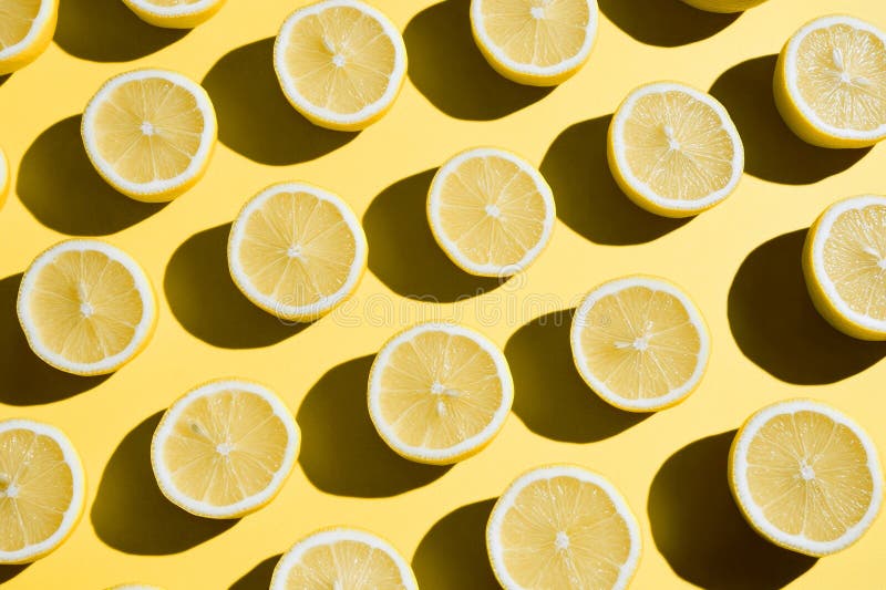 Lemon Halves Geometric Pattern on Yellow Background Stock Photo - Image ...