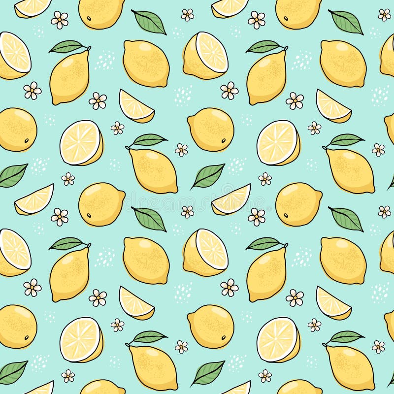 Lemon Hand Drawn Seamless Pattern. Vector Illustration in Doodle Style ...