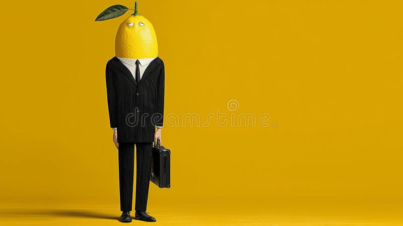 Lemon Head Businessman in Yellow Background Stock Illustration ...