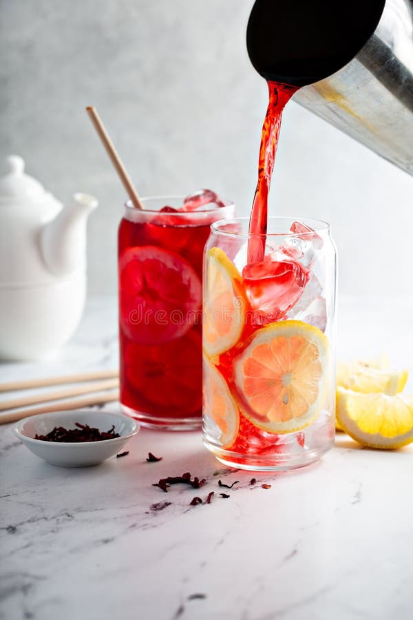 Lemon Hibiscus Tea Served Cold with Ice Stock Image - Image of beverage ...