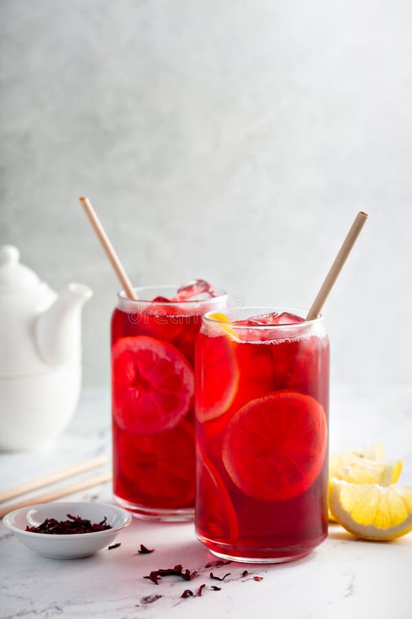 Lemon Hibiscus Tea Served Cold with Ice Stock Photo - Image of served ...