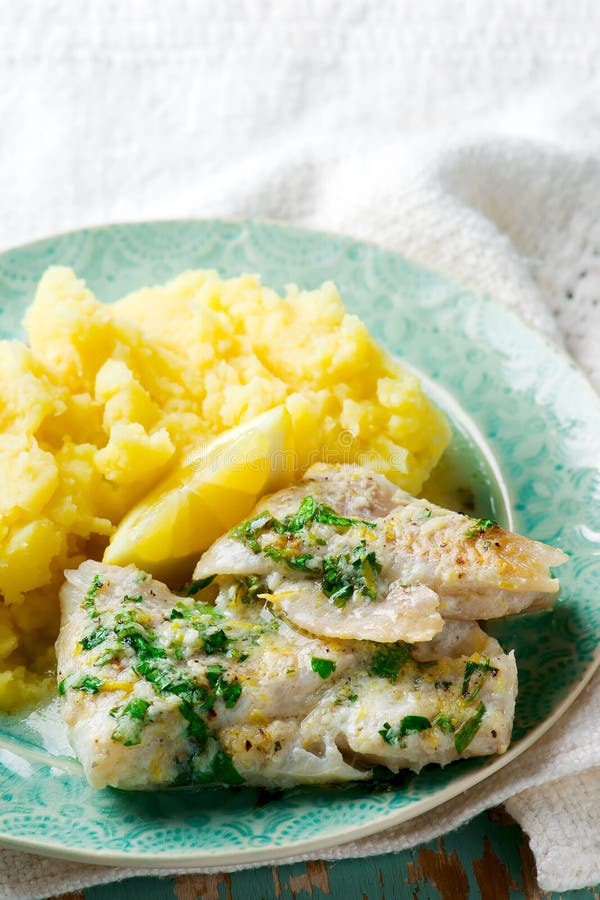 Lemon Horseradish Sauce Fish Fillet Prepared in Microwave Stock Image ...
