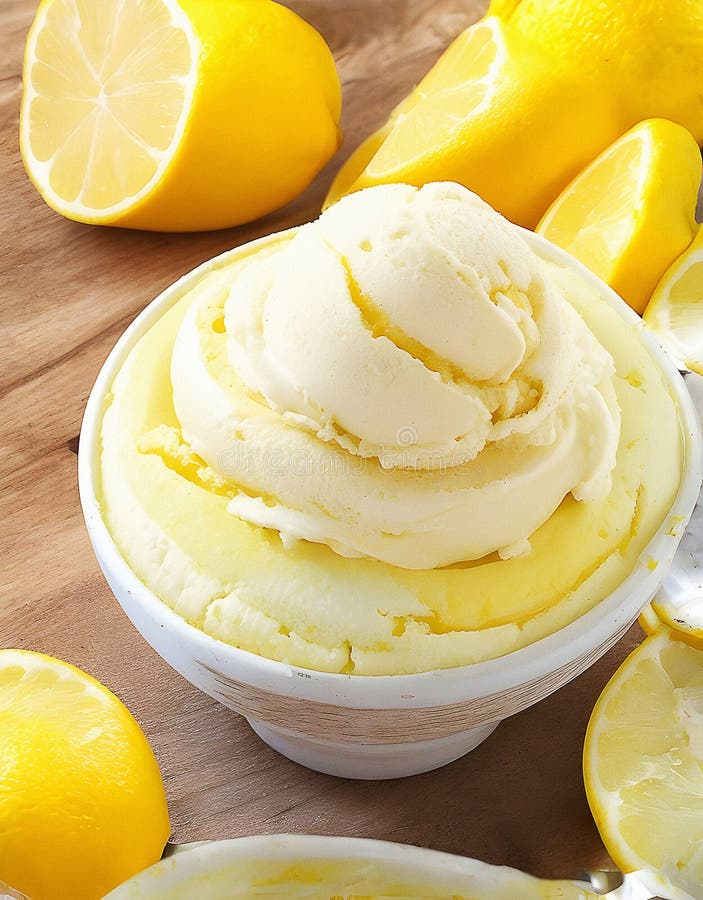 Lemon Ice Cream with Creative Presentation, on Blue Background. Perfect ...