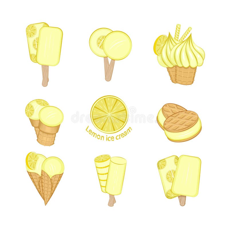 Lemon ice cream. Set stock vector. Illustration of menu - 217799979