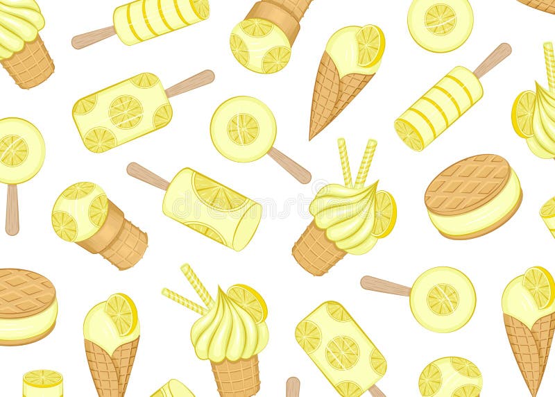 Lemon Ice Cream with Lemon Wedges. Background Stock Vector ...