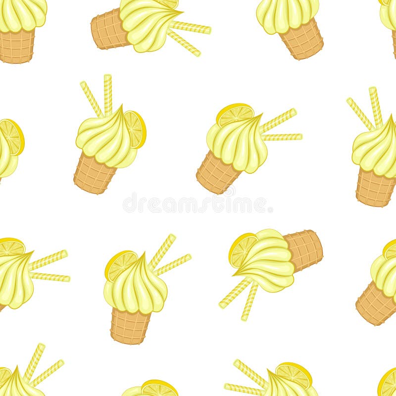 Lemon Ice Cream with Lemon Wedges. Seamless Pattern Stock Vector ...